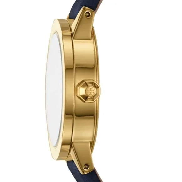 NWT TORY BURCH The Gigi Gold-Tone and Navy Leather Watch TBW2001